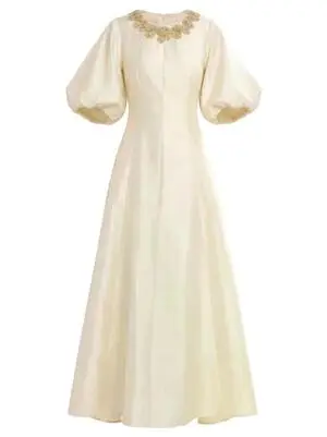 BARUNI Jawher Embellished Puff-sleeve Maxi Gown - Neutrals