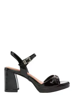 TAMARIS Buckled Patent-finish Block-heel Sandals - Black