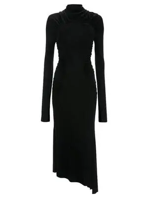 Victoria Beckham Ruched Asymmetric Midi Dress - Black