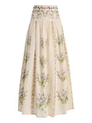 AGUA BENDITA Agua By Agua Bendita Embroidered Linen Maxi Skirt