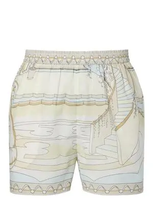 Tory Burch Printed Cotton Shorts - Beige