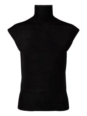 Rick Owens Virgin Wool Sleeveless Turtleneck Top - Black