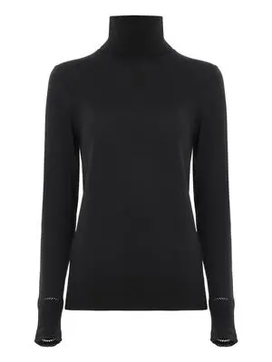Chloé Fitted Wool Knit Turtleneck With Embellished Cuffs - Black