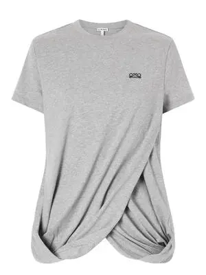 Loewe LOEWE Logo-Embroidered Draped Cotton-Jersey T-Shirt Gray