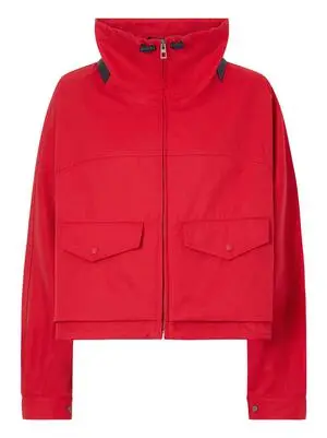 Loewe Leather-trimmed Anagram-embroidered Cropped Cotton And Silk-blend Gabardine Jacket - Red