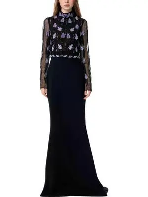 DINA MELWANI Amethyst Embroidered Maxi Dress - Black