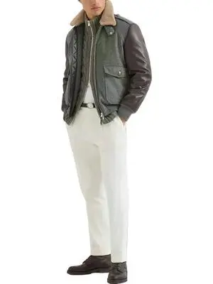 Brunello Cucinelli Bonded Cashmere Beaver Cloth And Nappa Leather Bomber Jacket With Thermore® Padding And Detachable Shearling Collar - Grey