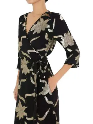 CHARLOTTA GANDOLFO Floral Jacquard Wrap Maxi Dress - Black