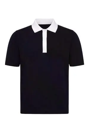 Alpha Studio Contrast-collar Short-sleeve Polo Shirt - Blue