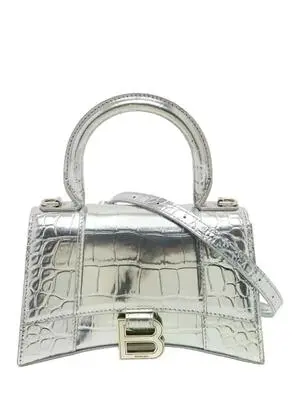 Balenciaga Hourglass Xs Croc-embossed Handbag - Silver