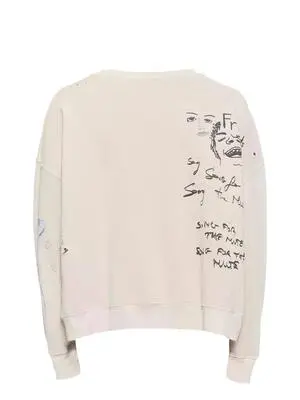 SONG FOR THE MUTE Distressed Graphic-print Sweatshirt - Neutrals