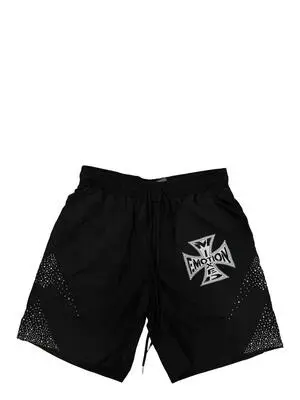 Mixed Emotion Logo Print Rhinestone Embellished Shorts - Black