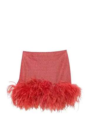 Oseree Lumière Plumage Feather-trim Mini Skirt - Red