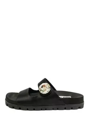 Miu Miu Satin Crystal Embellished Flat Sandals - Black