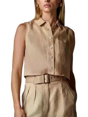 HEVRON HEVRON Sleeveless Cropped Shirt With Classic Collar And Chest Patch Pocket