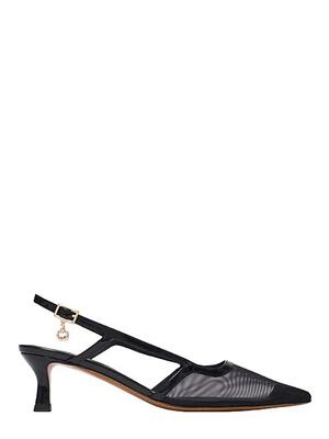 Maje Clover Charm Mesh And Leather Slingbacks - Black