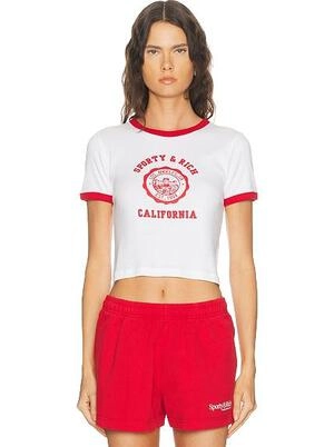 SPORTY & RICH California Emblem Soft Ringer Tee - White & Ruby