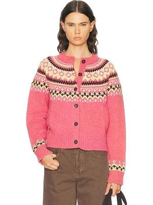 Miu Miu Wool Fairisle Cardigan - Rosa