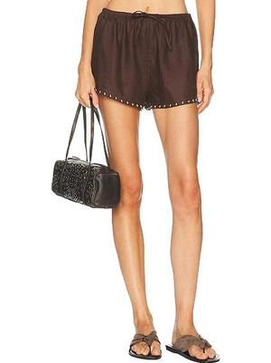 Staud Embellished Linen Shorts - Root Studs