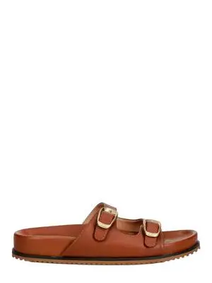 TWINSET Leather Buckle Slides - Brown