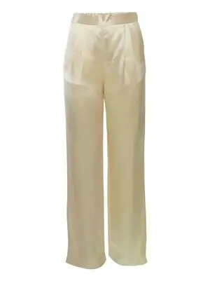 NORA Wide-leg Pleated Satin Trousers - Neutrals