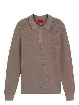 Hugo Waffle-knit Long Sleeved Polo Shirt - Brown