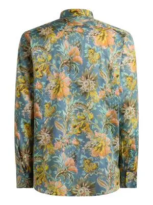 Etro Cotton Satins Shirt With Floral Motif - Blue