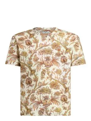 Etro Cotton-jersey T-shirt With Floral Paisley-motif - Neutrals