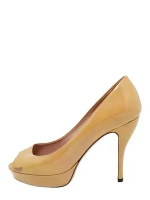 Gucci Lisbeth Patent Peep-toe Platform Stiletto Pumps - Neutrals
