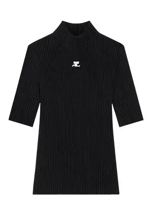 COURREGES Reedition Ribbed Knit High Neck T-shirt - Black
