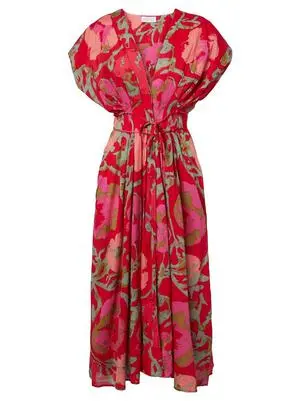 Velvet By Graham & Spencer Leilani Printed Cotton Midi Dress - Red