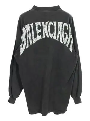Balenciaga 2010s Logo Print Long Sleeve Cotton T-shirt - Grey