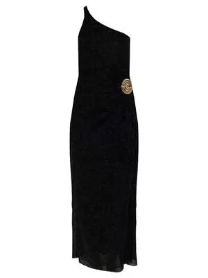 Oseree Lumiere Spiral One-shoulder Maxi Dress - Black