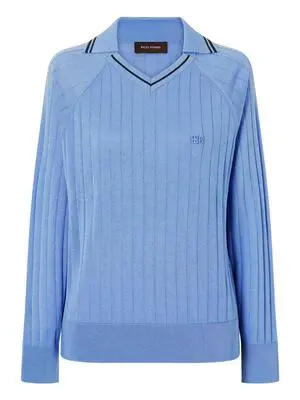 WALES BONNER Roots Logo-embroidered Striped Polo Shirt - Blue