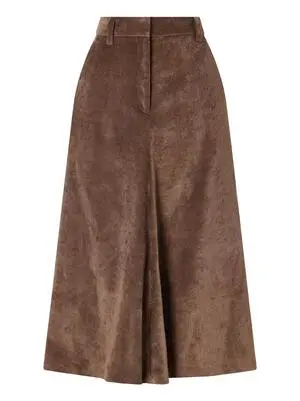 Brunello Cucinelli Embellished Corduroy Midi Skirt - Brown