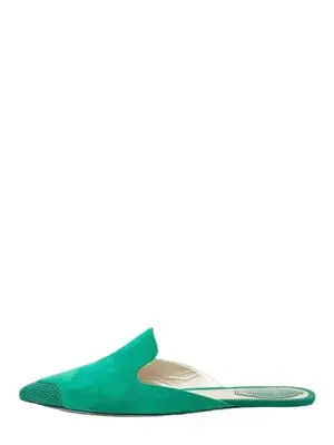 Rene Caovilla Embellished Suede Mules - Green