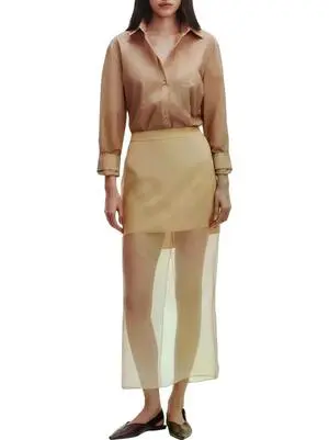 TWP Sheer Button-Up Shirt With Classic Collar Neutrals