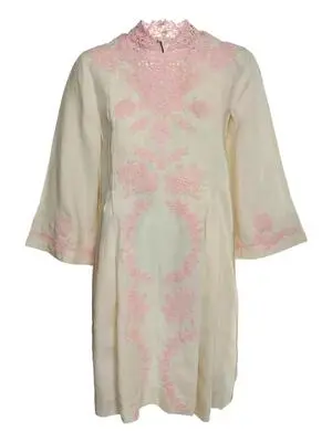 Gucci Linen Floral Lace High Neck Mini Dress - Neutrals
