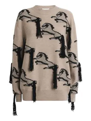 Stella McCartney Virgin Wool Embroidered Horse Sweater - Beige