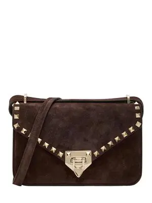 Valentino Garavani Valentino Garavani Rockstud Small Suede Shoulder Bag Brown