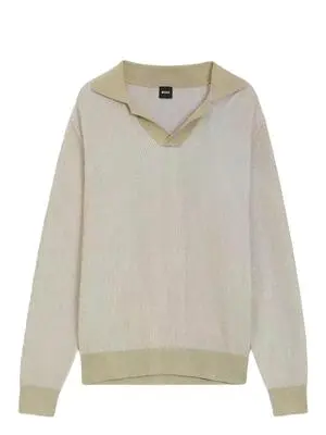 BOSS Ribbed Knit Open Collar Sweater - Neutrals