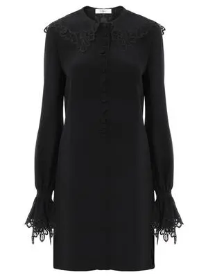 Chloé Long Sleeve Mini Dress With Lace Inserts - Black