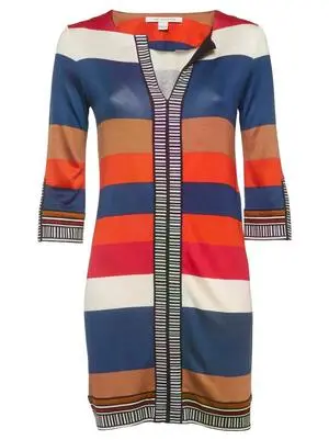 Diane Von Furstenberg Striped V-neck Silk Mini Dress - Blue