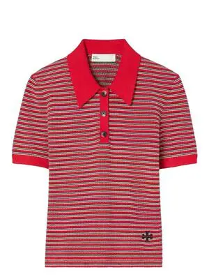 Tory Burch Striped Viscose Polo - Red