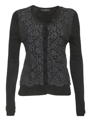 Dolce & Gabbana Lace-panel Rib-knit Cardigan - Grey