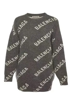 BALENCIAGA Balenciaga Intarsia-Knit Logo Motif Wool Sweater