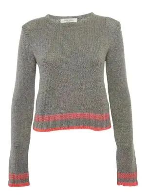 VALENTINO Valentino Garavani Grey Ribbed Knit Crew Neck Sweater