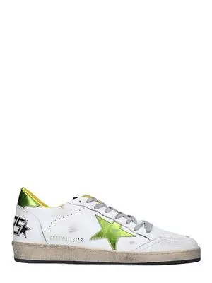 GOLDEN GOOSE Ballstar Metallic Distressed Leather Low-top Trainers - White/comb