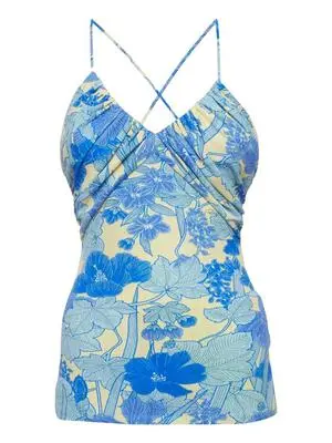 Roberto Cavalli Floral Print V-neck Sleeveless Top - Blue