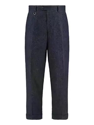 PAOLO PECORA Navy Pleated Trousers - Blue
